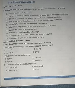 Unit three review questionspart I. True or false itemsInstruc... | Filo