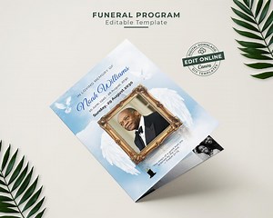 Funeral Program Template for Men - Editable Canva Design, Obituary Template #FPD-29 - Etsy