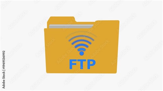 FTP Folder Data Transfer Animation Wireless File Sharing Network Icon Loop.