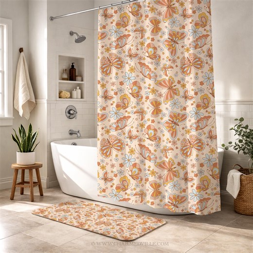 Shower Curtain, Extra Long 72x84 84 Inch Bathroom Curtain, Cute Pastel Butterfly Garden Shower Curtain, Spring Floral Cottagecore Decor - Etsy