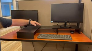 YOMT Dual Monitor Stand Riser for 2 Monitors, Length and Angle Adjustable Computer Monitor Stand for Desk, Multifunctional Desktop Organizer Stand for Computer, Laptop, PC, Printer, Max 48.2", Black