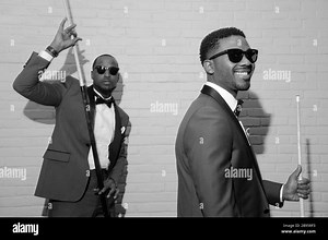 (L-R) Actor Jackie Long and Singer Ray J on set portrait of Ray J music video "Curtains Closed" in 2015 in Los Angeles, California Stock Photo - Alamy