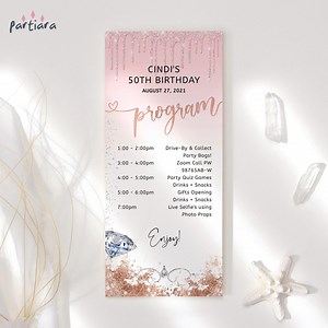 Pink Rose Gold Program Card, Birthday Programs Printable, Ladies Dinner Events Party Table Decor, Editable Digital Download Template P106 - Etsy