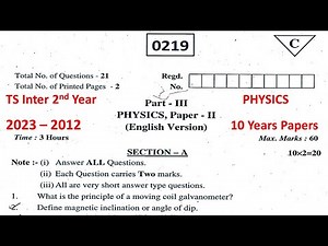 TS Inter 2nd Year Physics 2023, 2022, 2020, 2019, 2018, 2017, 2016 Question Paper Boards IPE exams