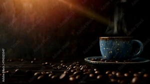 Scene of a cup and coffee, animated illustration motion video repeating 4k
