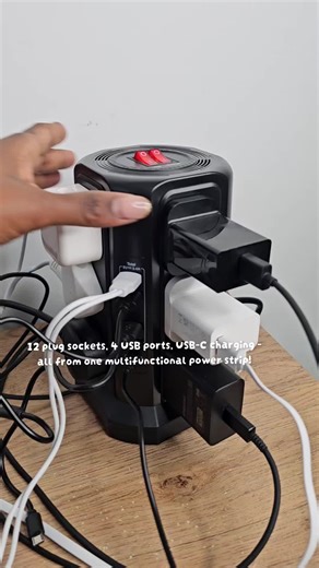 12 sockets USB-A USB-C charging from ONE plug 🤯 Three-metre cable Space-saving vertical tower Jet black (with other colours available) The value for money is unreal Tap the yellow basket to shop now 💛 #TikTokMadeMeBuyIt #PlugTower #HomeFinds #TechTok #DeskSetup