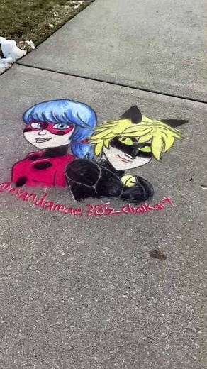 Cat Noir and Ladybug Chalk Art Fun