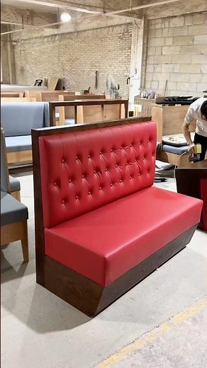 Red Upholstered Booth Seating with Tufted Back | Commercial Restaurant Furniture #booth