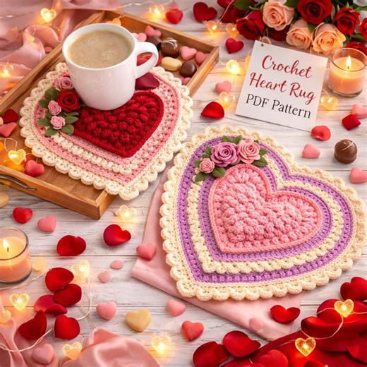 Crochet Heart Rug Pattern PDF Layered Love Heart Mat Valentine Home Decor - Etsy