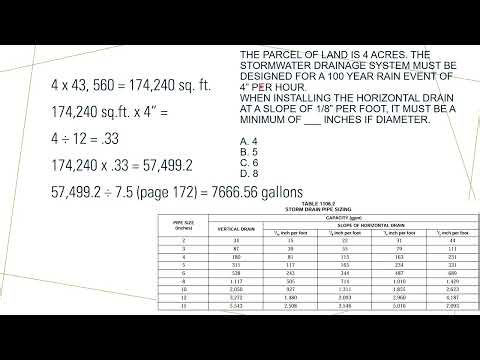 Florida Plumbing Contractor Exam Math Calculations - Exercise 1 - Stormwater Drain Pipe Sizing