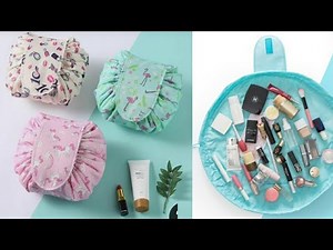 DIY round drawstring bag//portable makeup bag //travelling pouch