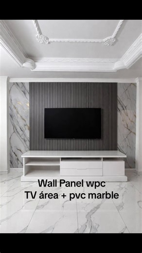 TV area transformation 🔥 WPC wall panels PVC marble installation step by step. Clean finishes, modern look, and pro results. #WPCPanels #PVCMarble #TVWall #InteriorDesign #WallPanels