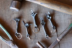 Blacksmith Forged Hand Gesture Keychain | Peace Sign, Middle Finger, Rock On, I Love You - Etsy