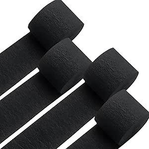 Black Crepe Paper Streamers 4 Rolls 328ft, Pack of Party Streamers for Party Decorations, Crepe Paper for Birthday, Baby Shower, Wedding Party Decorations (1.8 Inch x 82 Ft/Roll)