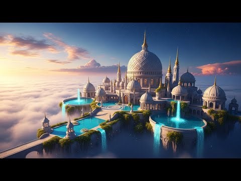 Celestial Waterfalls Golden Domes Journey | 4K Relaxing