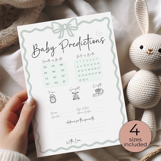 Devinez la date d'échéance et le poids jeu de baby shower, bébé devine imprimable, jeu de devinettes, cartes de prédiction de noeud vert - Etsy Canada