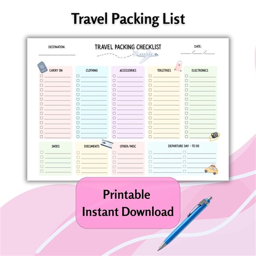 Printable Travel Packing Checklist, A4 Pastel Design (PDF Download) - Etsy