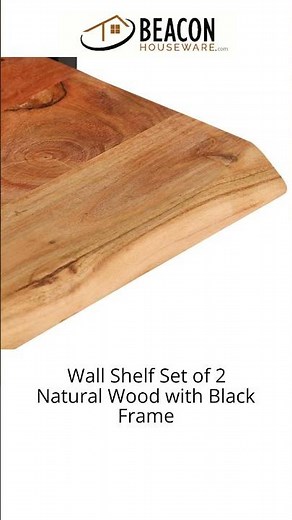 Wall Shelf Set of 2 Natural Wood with Black Frame