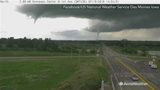 Iowa traffic camera captures two tornadoes at the same time