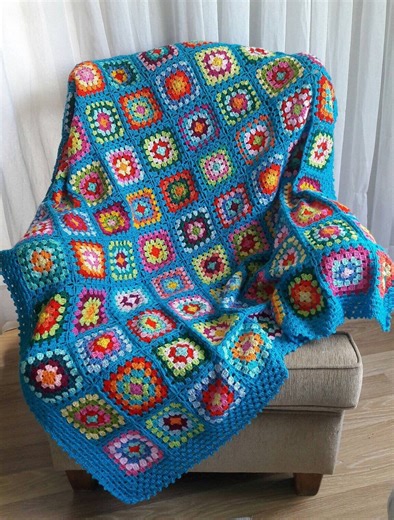 Colorful Crochet Granny Square Blanket, Handmade Afghan Throw, Baby Shower, Wedding Gift - Etsy UK