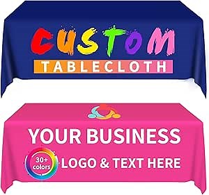 Custom Table Cloth with Business Logo, Custom Tablecloth, Personalized Table cloth with Logo Text for Birthday Wedding Anniversary, Customized Table Cloth with Logo for Tradeshow Events (8FT)