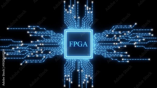 Central processor with FPGA text and glowing blue circuits