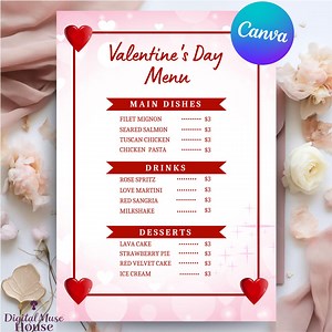 Valentine Menu Card, Editable Valentine Dinner Menu, Romantic Party Menu Template, Printable Love Menu, Valentines Table Decor PDF - Etsy Canada