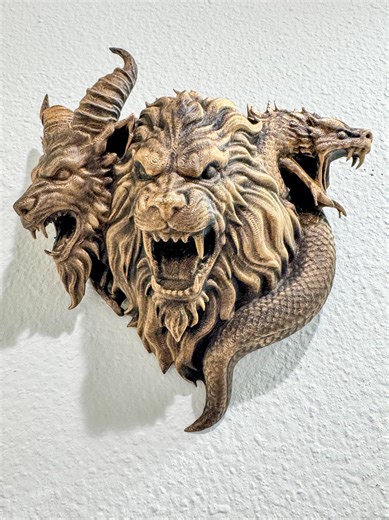 Three-headed Chimera Wall Sculpture - Gothic Mythical Beast Decor - Antique Bronze Style Fantasy Wall Art - Etsy