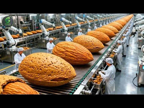 Inside The BIGGEST Crunchy Almond Farm & Factory - From Seed to Harvest (Full Process)