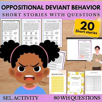 ODD Oppositional Defiant Behavior Short Stories WH Question Worksheet SEL Autism
