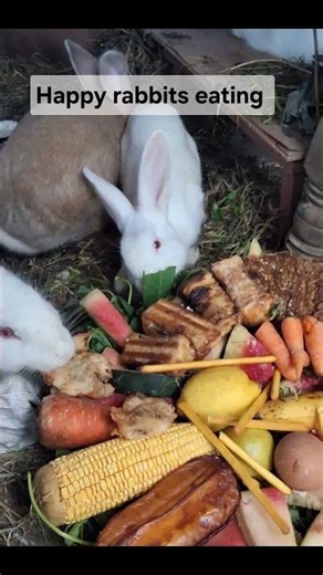 Happy rabbits eating #shorts #rabbit #bunny