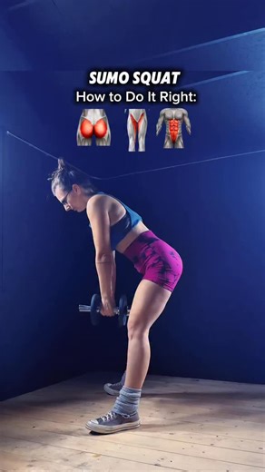 Mishel Akber🔹 Fit at 40 - Women Fitness on Instagram: "Sumo squats only work when your form is on point. Wide stance, toes slightly out, hips back, neutral spine, and knees pushing outward as you lower down. ✔️ Controlled movement ✔️ Engaged core ✔️ Quality over speed Strong legs and lifted glutes are built with proper technique — not heavier weights"