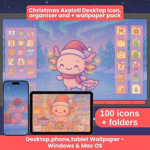 Christmas Desktop Icons and Folder Icons | Christmas Desktop Wallpaper Set | PC & Mac Computer Wallpaper Desktop Theme Organizer Pack - Etsy UK