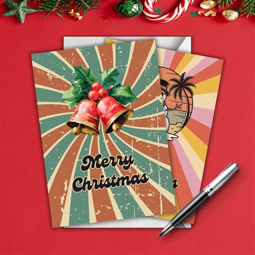 Retro Christmas Cards – Printable Holiday Greetings, Canva Template (digital Download) - Etsy