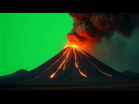 Active Volcano Eruption on a Green Screen Background - Free Footage