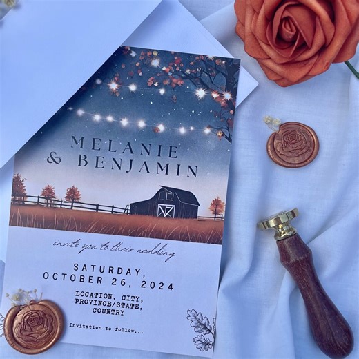 Rustic Fall Barn Wedding Save the Date, Custom Printed Invitation - Etsy