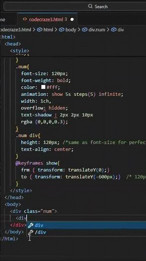 Numbers Animation | 1 2 3 4 5 Loop in Center Screen | HTML CSS