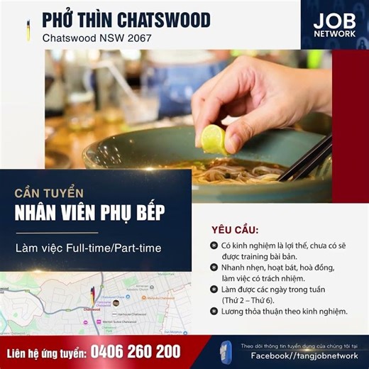 🥢 PHO THIN CHATSWOOD NSW 2067 IS HIRING A KITCHEN HAND!Position: Kitchen Hand
