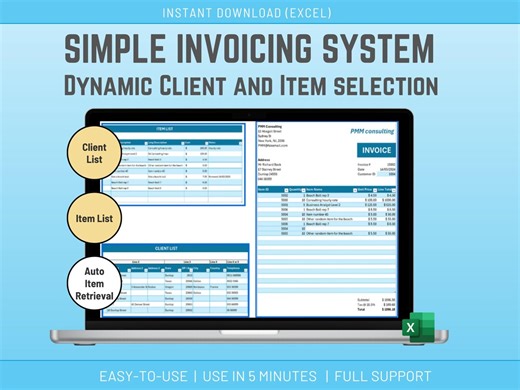 Modèle de facture Excel : liste des clients et des produits, comptabilité des petites entreprises (téléchargement numérique) - Etsy Canada