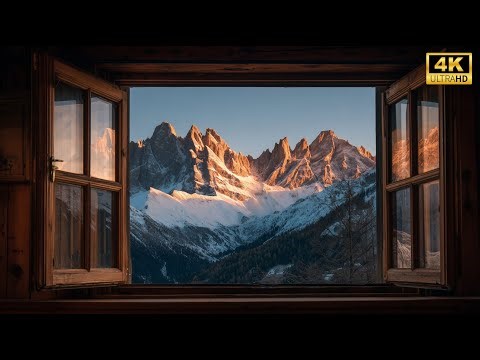 4K Snowfall Over the Alps Projector Window View - Snow Ambience Wind Sounds for Study Sleep.