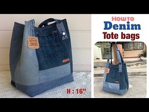 how to sew a denim tote bags tutorial. sewing diy a large denim tote bags tutorial. upcycle denim.