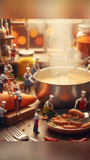 Mini Workers Cooking Giant Curry | Tiny Chefs Making Delicious Food 🍛 | 4K Macro AI Art