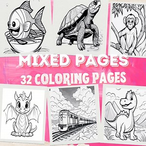 32 Printable Coloring Pages for Kids | Fun Variety Pack With Animals, Fantasy, Vehicles & More | Educational Relaxing Activity Sheets - Etsy
