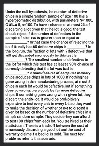 Under the null hypothesis, the number of defective chips in a s... | Filo