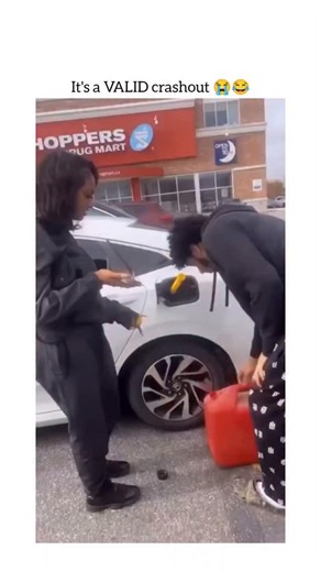 guffvibes on Instagram: "This video is a humorous take on a "crashout" (a sudden outburst of anger or frustration). It features a woman getting incredibly frustrated with a man while they are trying to put gas into a car from a portable red gas can. Video Summary The Conflict: The man seems to be struggling with the gas can's nozzle. The woman is yelling instructions at him, telling him he needs to attach the spout properly before pouring the fuel. The "Crashout": Her frustration level is very h