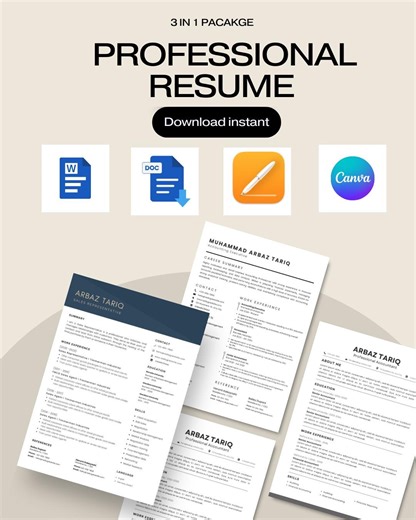 Ats Friendly Resume Word Google Docs | Resume Minimalistic Template | 1 2 3 Page Professional Resume Designs | Resume/cv Template Word - Etsy