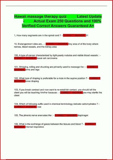 Hawaii Massage Therapy Quiz Latest Update Actual Exam 250 Qu video