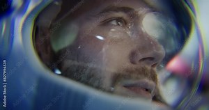 Spaceman Space Exploration Mission Technology NASA Future Concept Close Up Shot Of Pilot Training With Virtual Reality And Screenless Display Innovative Technology Wormhole Black Hole Red 8k