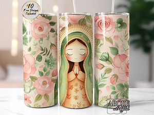 Virgen De Guadalupe Tumbler Sublimation Design: Floral 20 Oz Skinny Wrap (digital Download) - Etsy