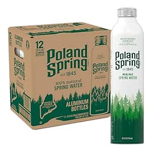 Poland Spring Maine Spring Water Aluminum Bottle – Crisp, Still Bottled Water with Naturally Occurring Minerals & Electrolytes for Taste - 12 Pack- 25 fl oz